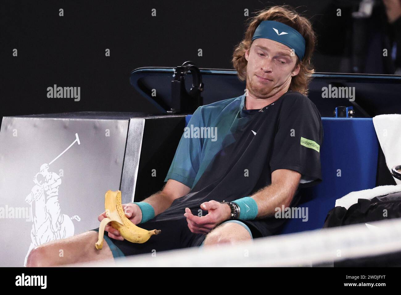 Andrey Rublev of Russia reacts during his fourth round match against ...