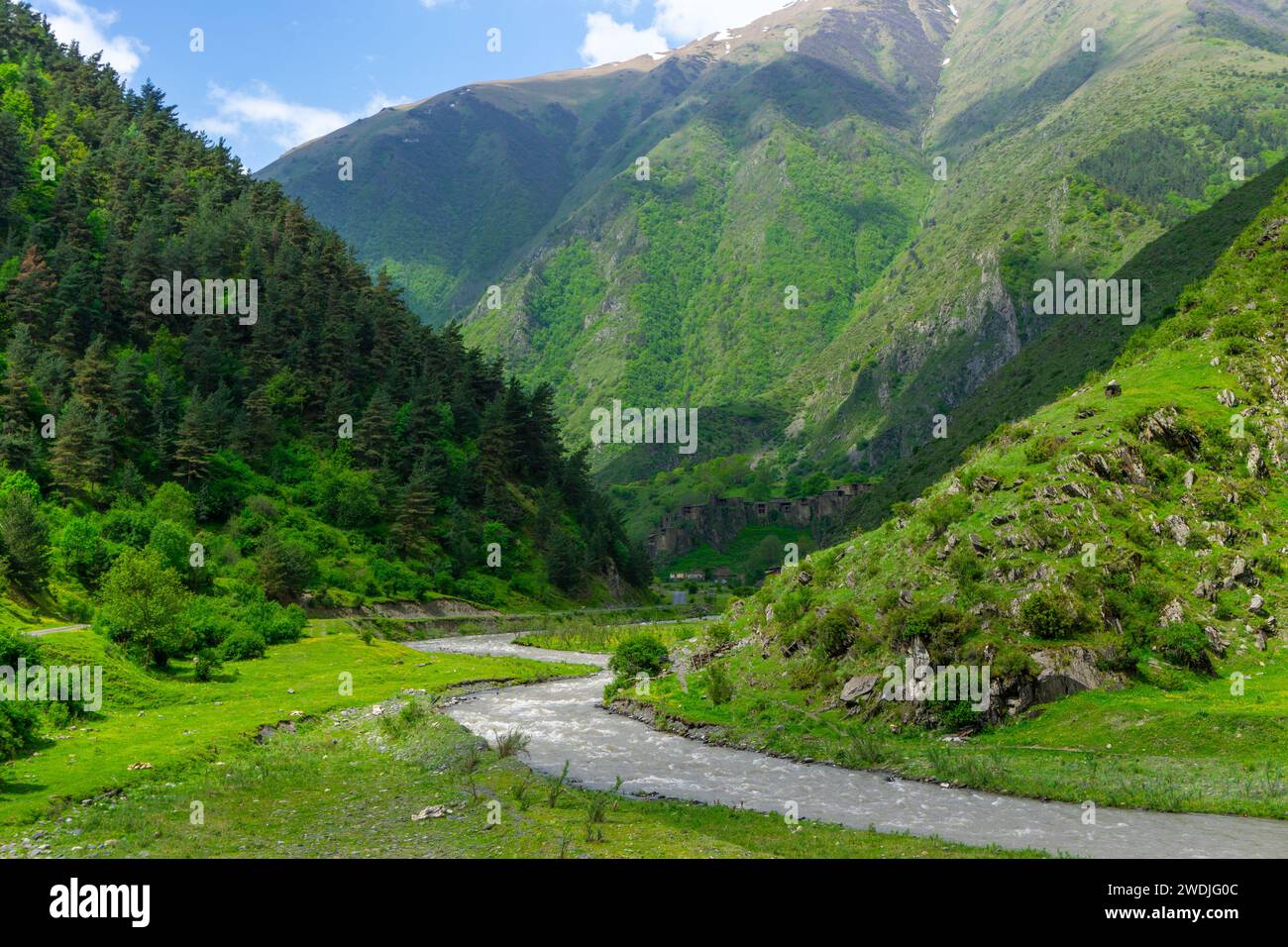 river flowing by Shatili village in Georgia Eastern Europe Stock Photo ...