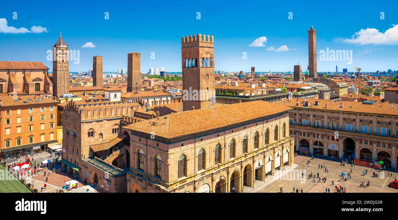 View of the city of Bologna. A city of long street galleries and ...