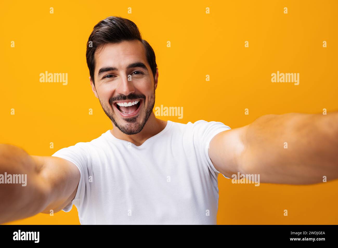Man white mockup studio t-shirt template portrait Stock Photo - Alamy