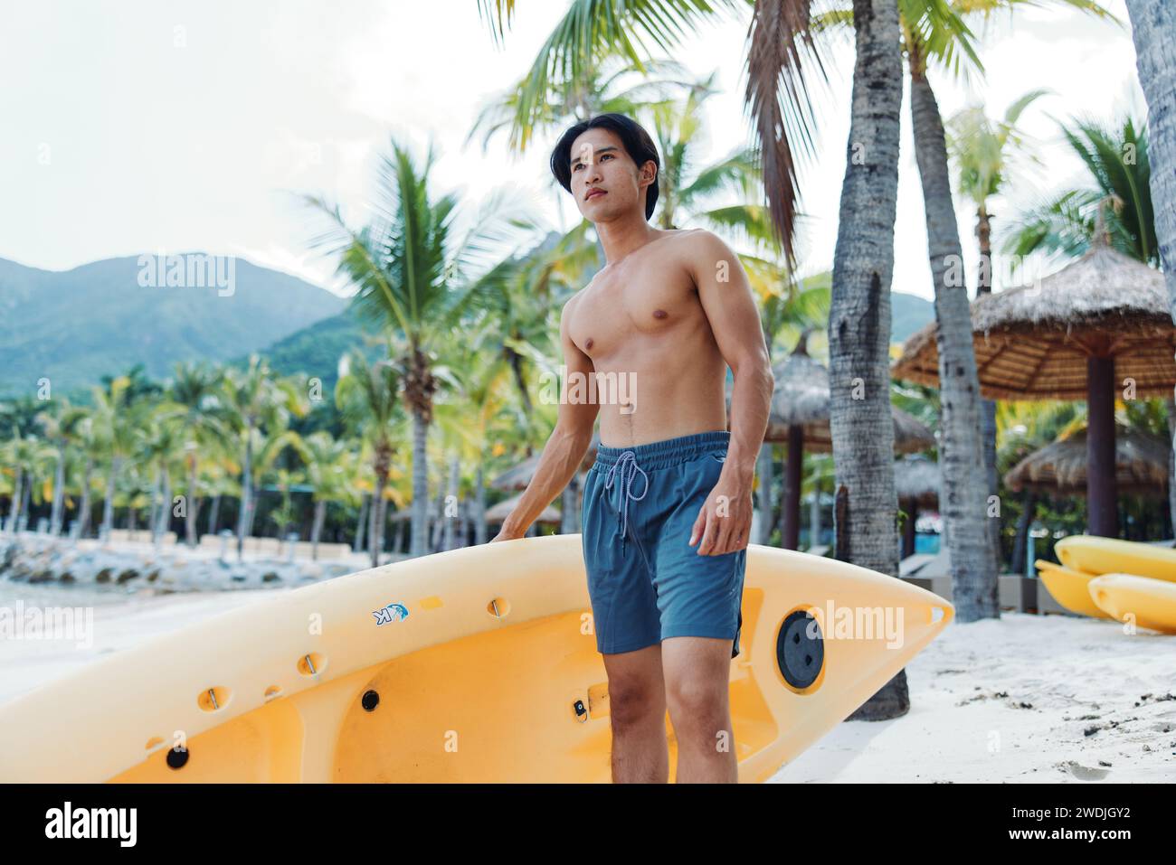 Summer Adventure: A Happy Asian Man Experiencing the Thrills of ...