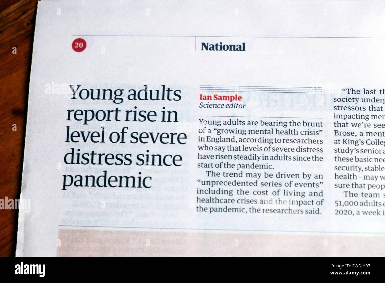 'Young adults report rise in level of severe distress since pandemic ...