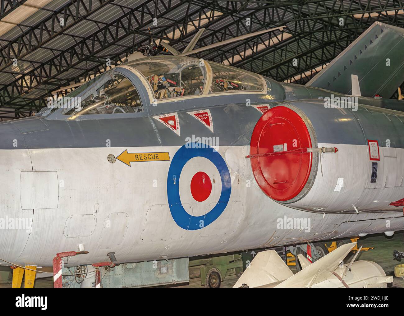Reconnaissance and strike aircraft on display at an air museum hangar ...