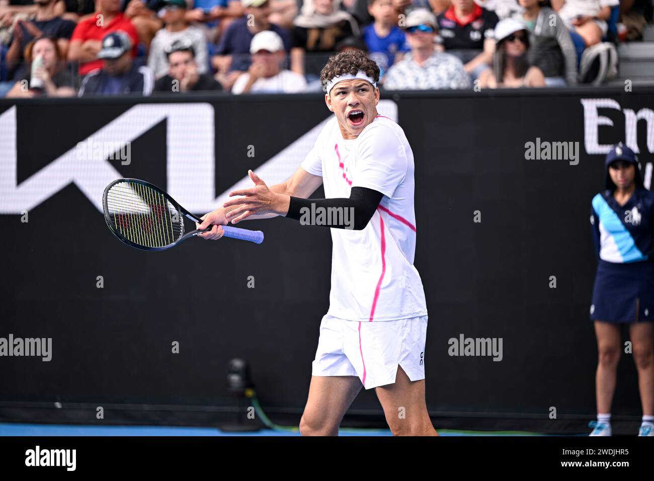 Paris, France. 19th Jan, 2024. Benjamin Ben Shelton of USA during the ...
