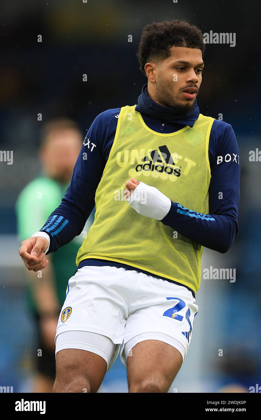 Leeds, UK. 21st Jan, 2024. Georginio Rutter of Leeds United warms up ...