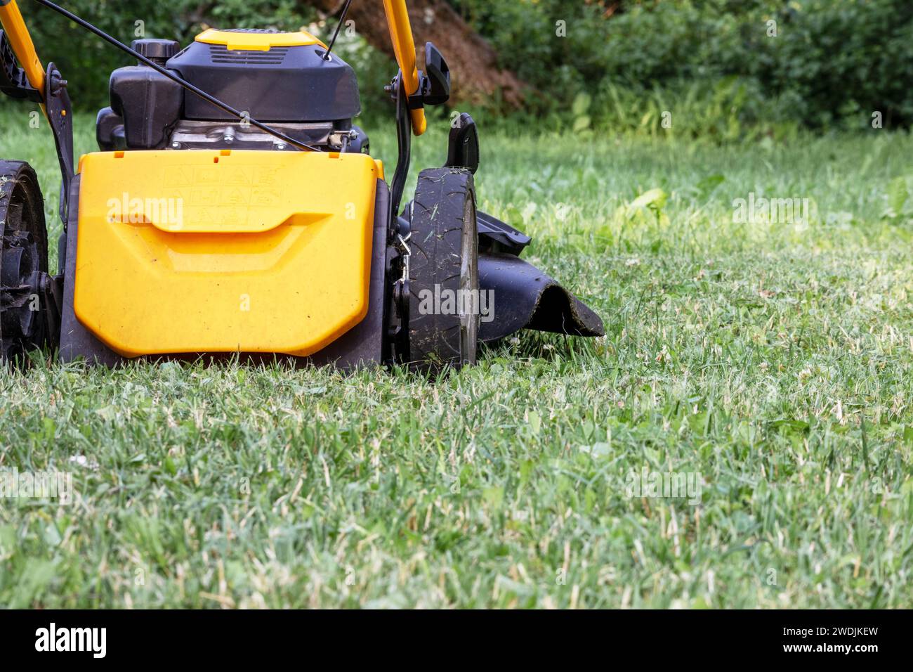 Lawnmower on cut grass Stock Photo - Alamy
