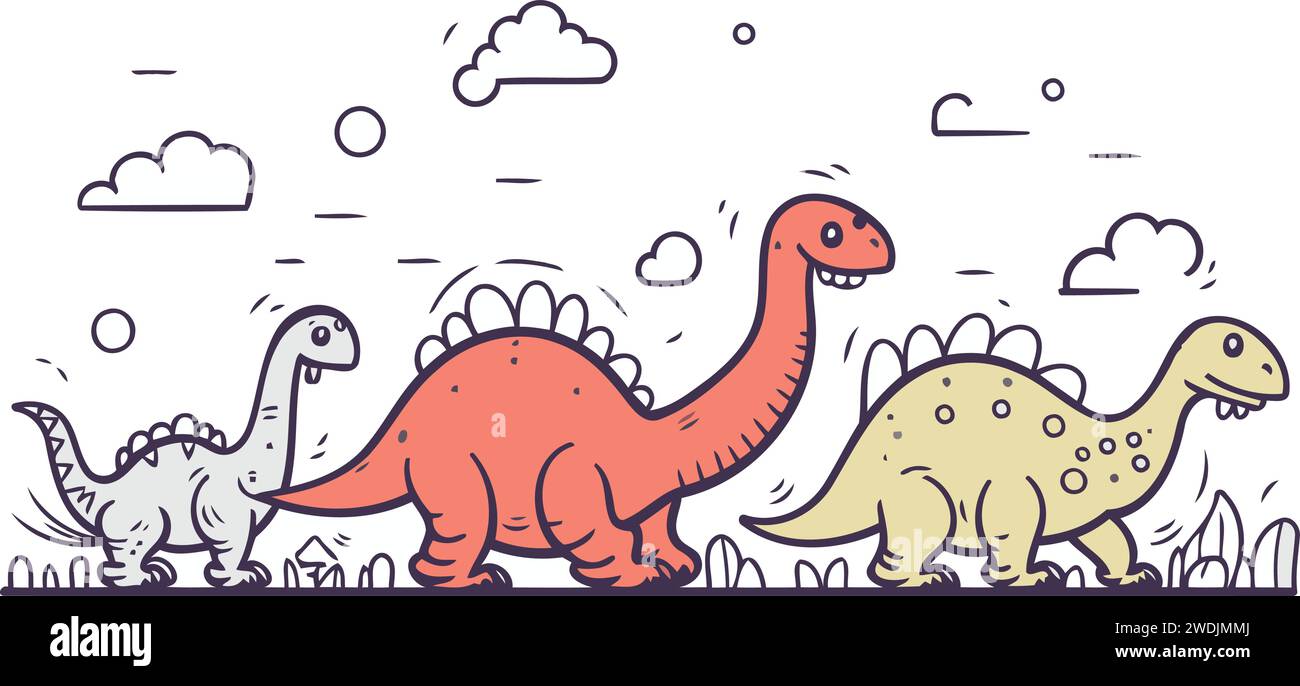 Cute cartoon dinosaurs Stock Vector Images - Alamy