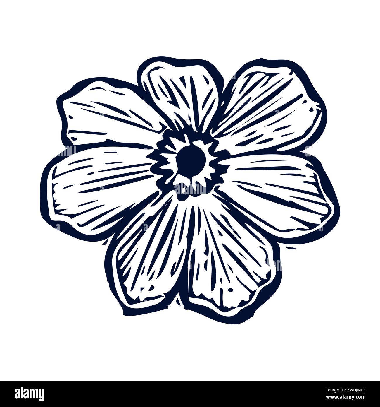 Handmade blockprint flower vector motif clipart in folkart scandi style ...