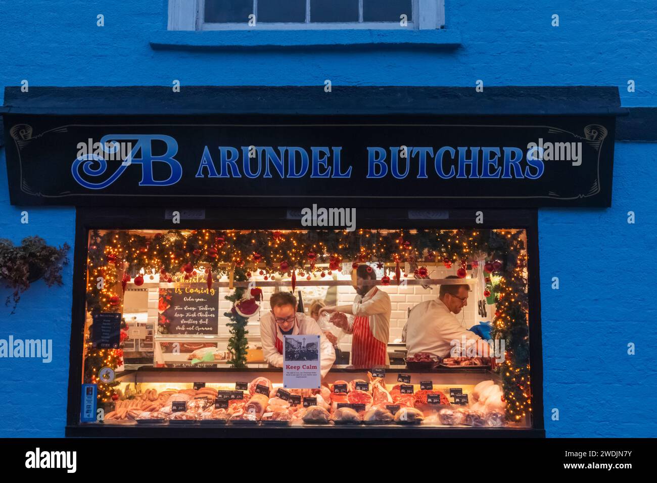 England, Sussex, West Sussex, Arundel, Traditional Butchers Shop Window ...