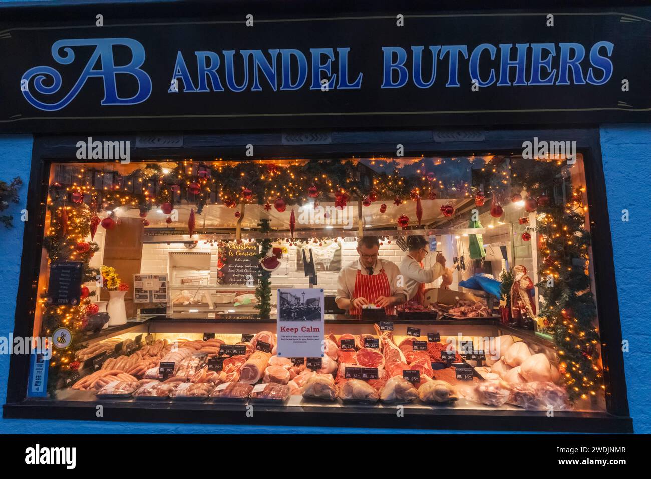 England, Sussex, West Sussex, Arundel, Traditional Butchers Shop Window ...