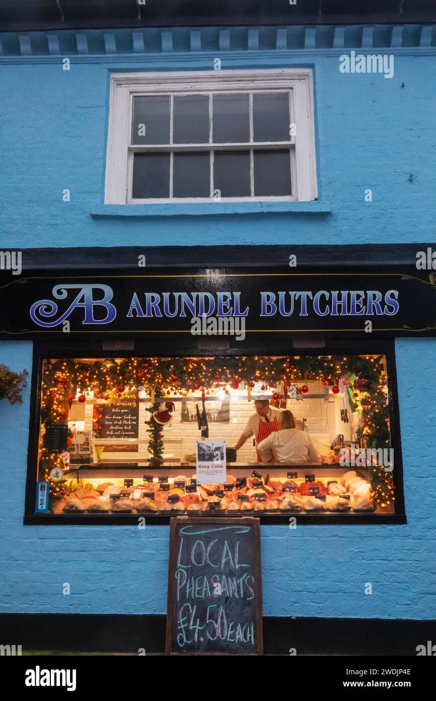 England, Sussex, West Sussex, Arundel, Traditional Butchers Shop Window ...