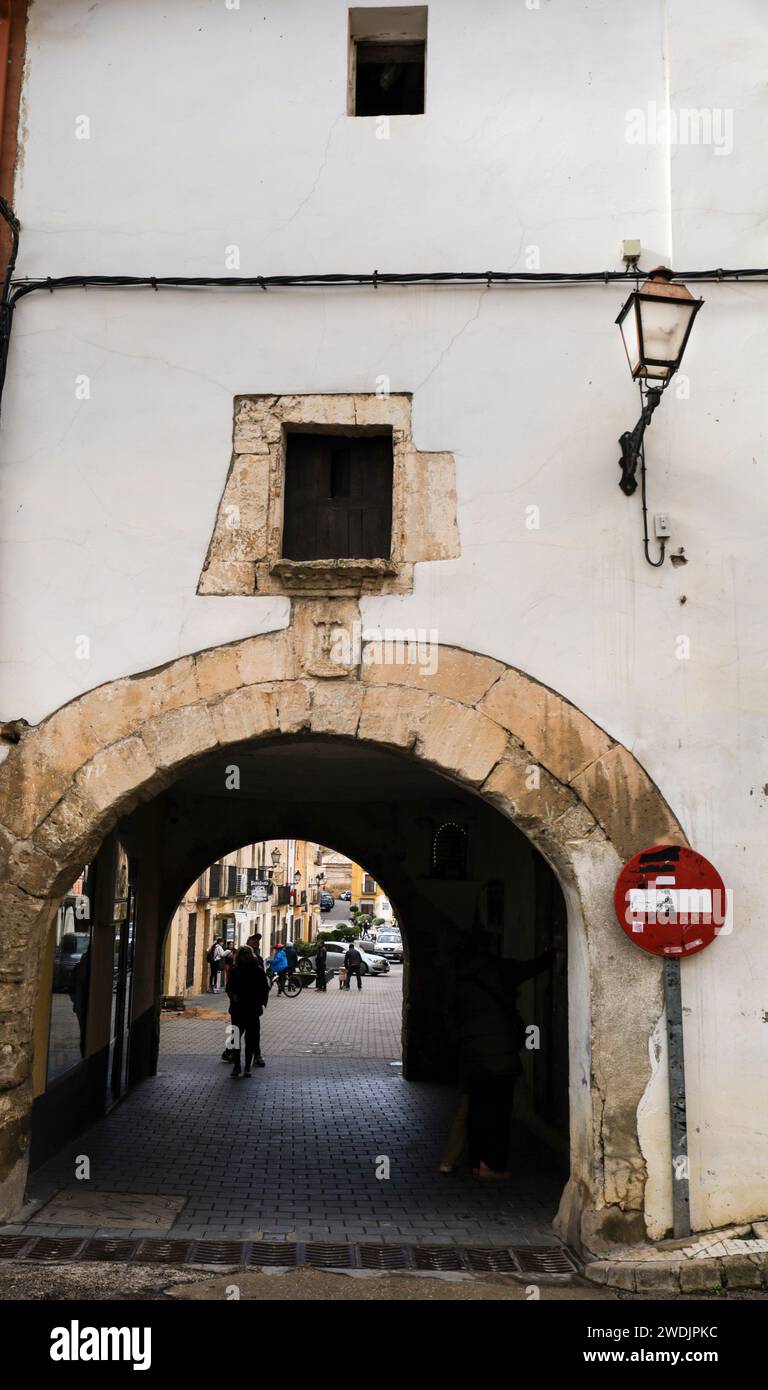 Priego, Cuenca, Spain- December 10, 2023: Cobbled streets and Facades ...