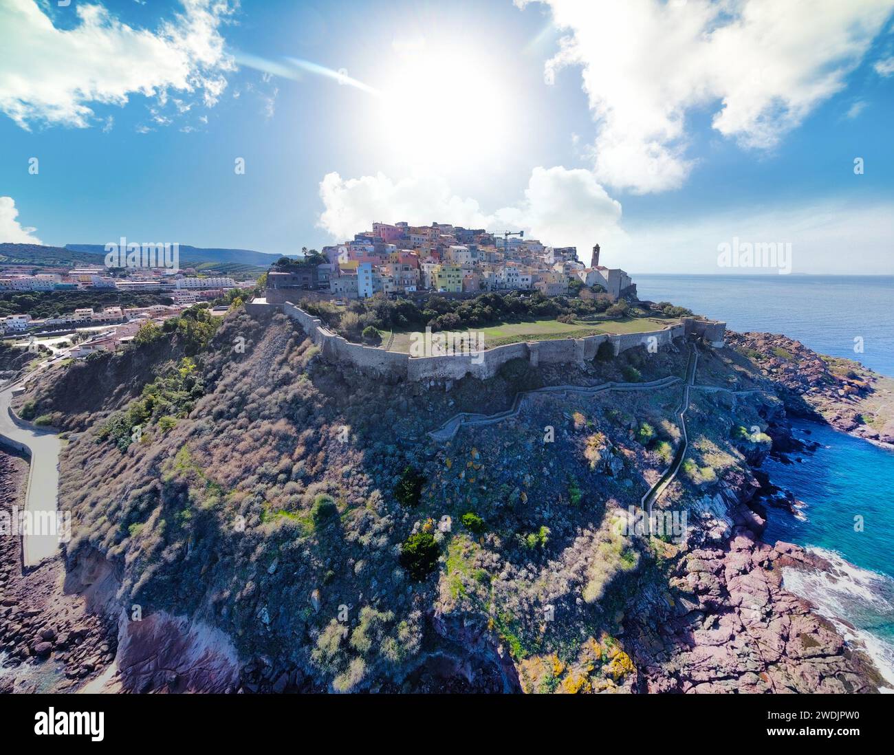 Aerial view of Castelsardo under a shining sun. Sardinia, Italy Stock ...