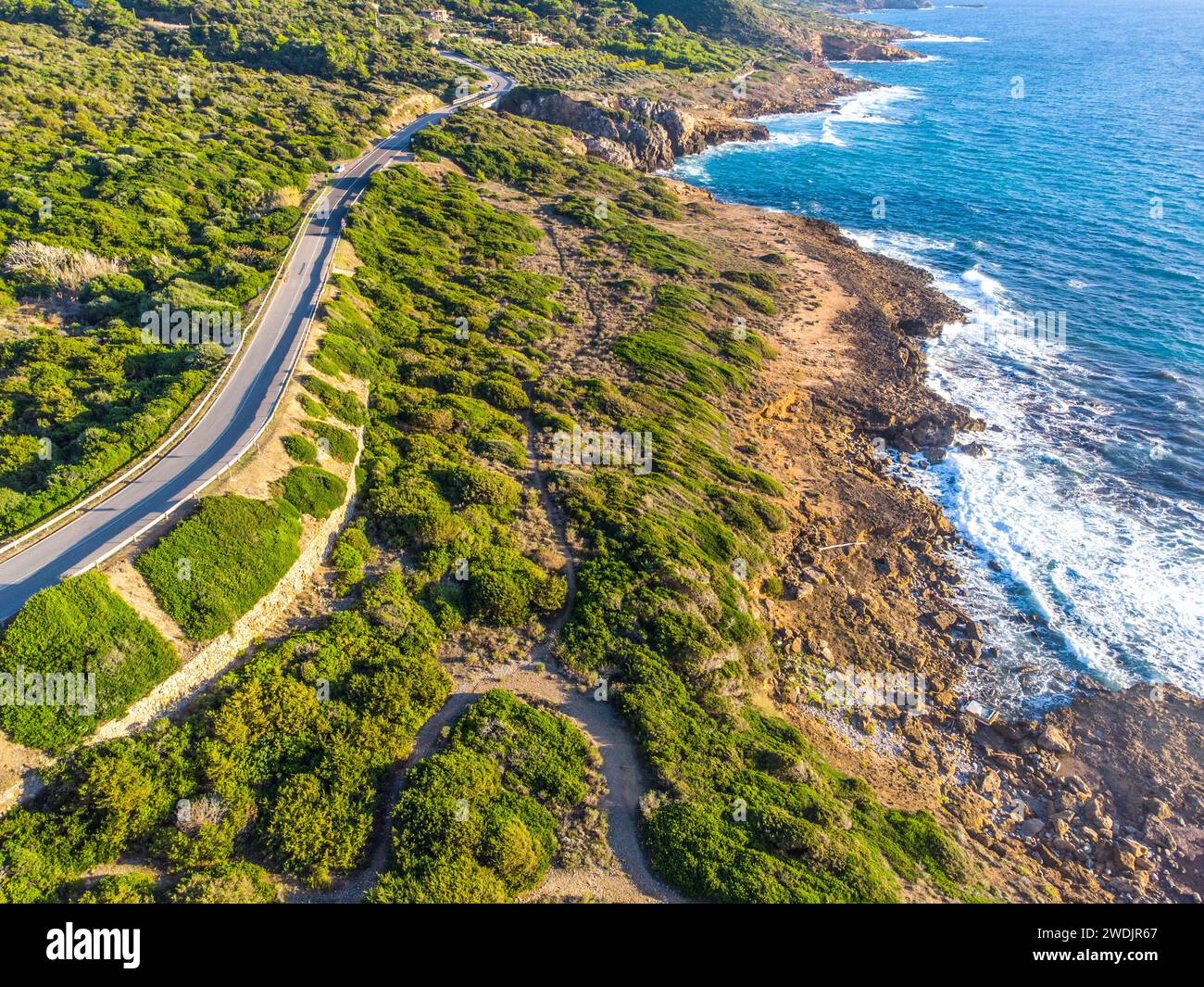Aerial view of Alghero southern shore at sunset. Sardinia, Italy Stock ...