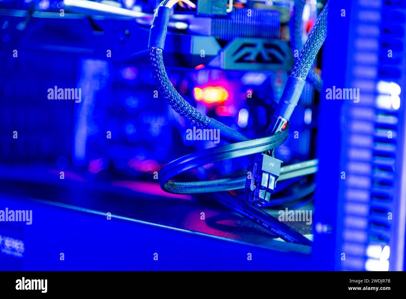 Close up of pc cables in a desktop computer with RGB lights Stock Photo ...
