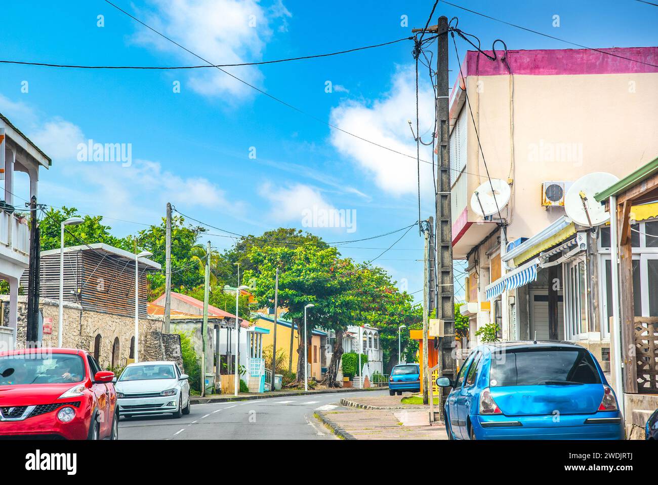 Road in a small village in Guadeloupe. Lesser Antilles, Caribbean Stock ...