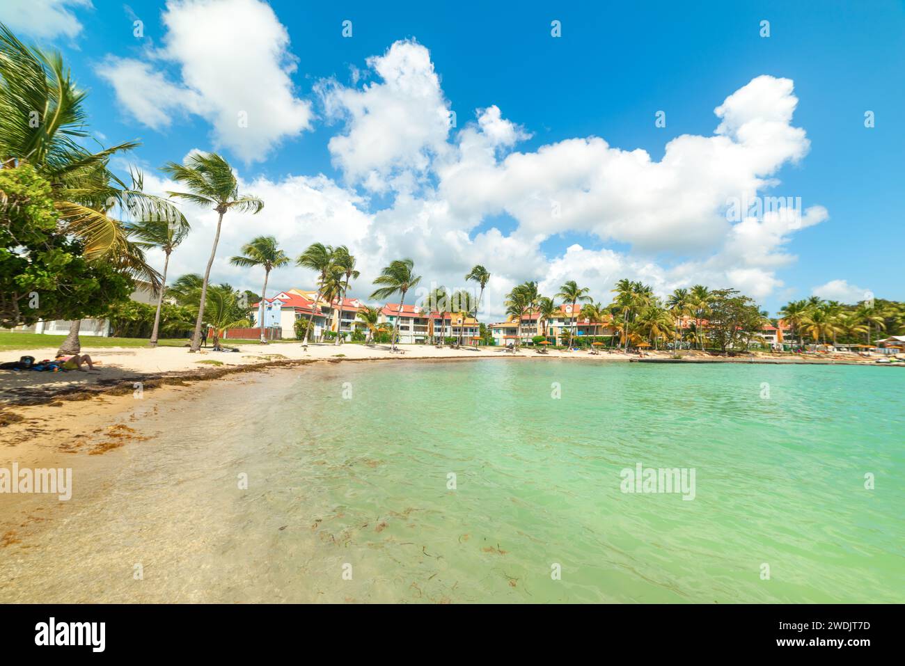 Blue sky over Bas du Fort beach in Guadeloupe, Caribbean sea Stock ...
