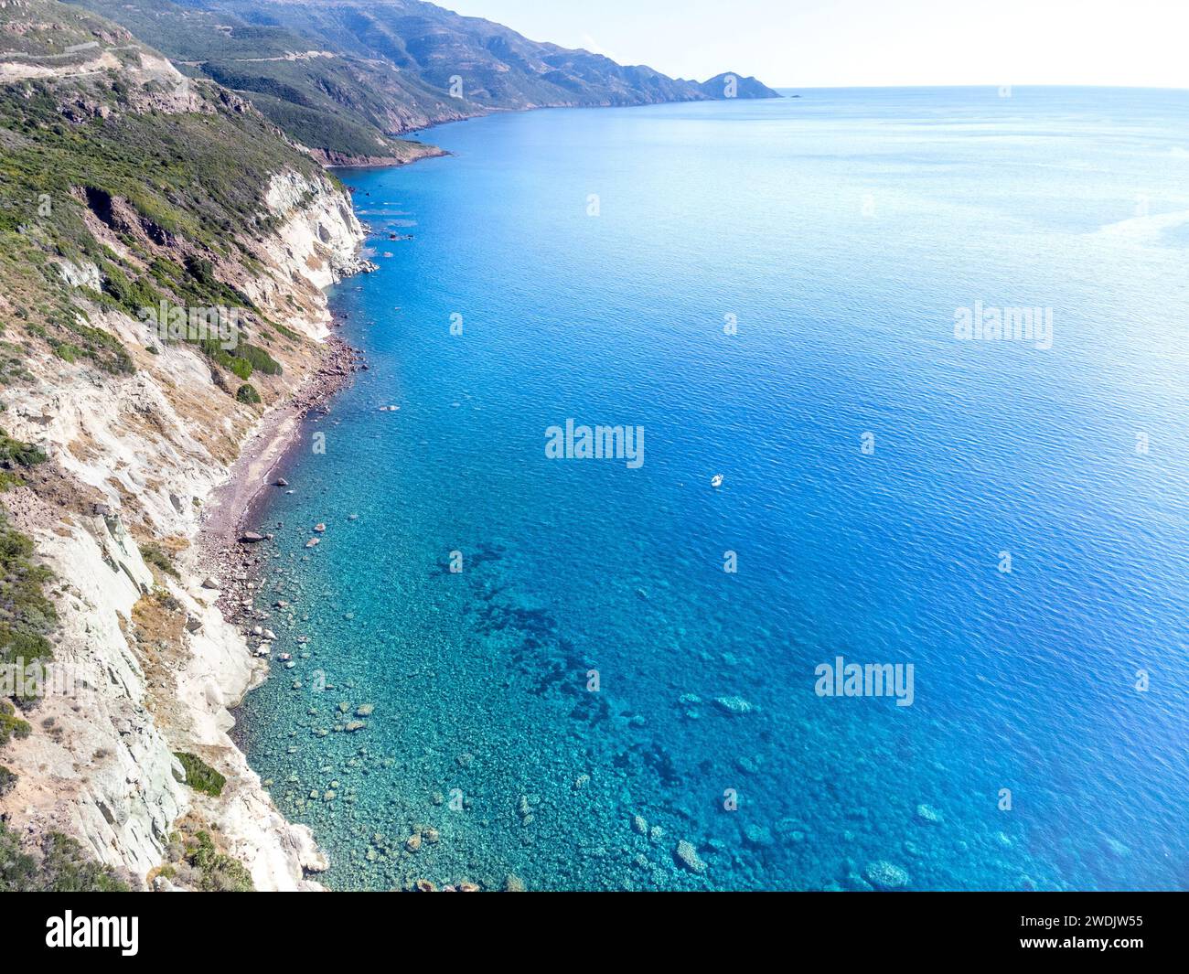 Aerial view of the blue sea of Sardinia west coast, Italy Stock Photo ...