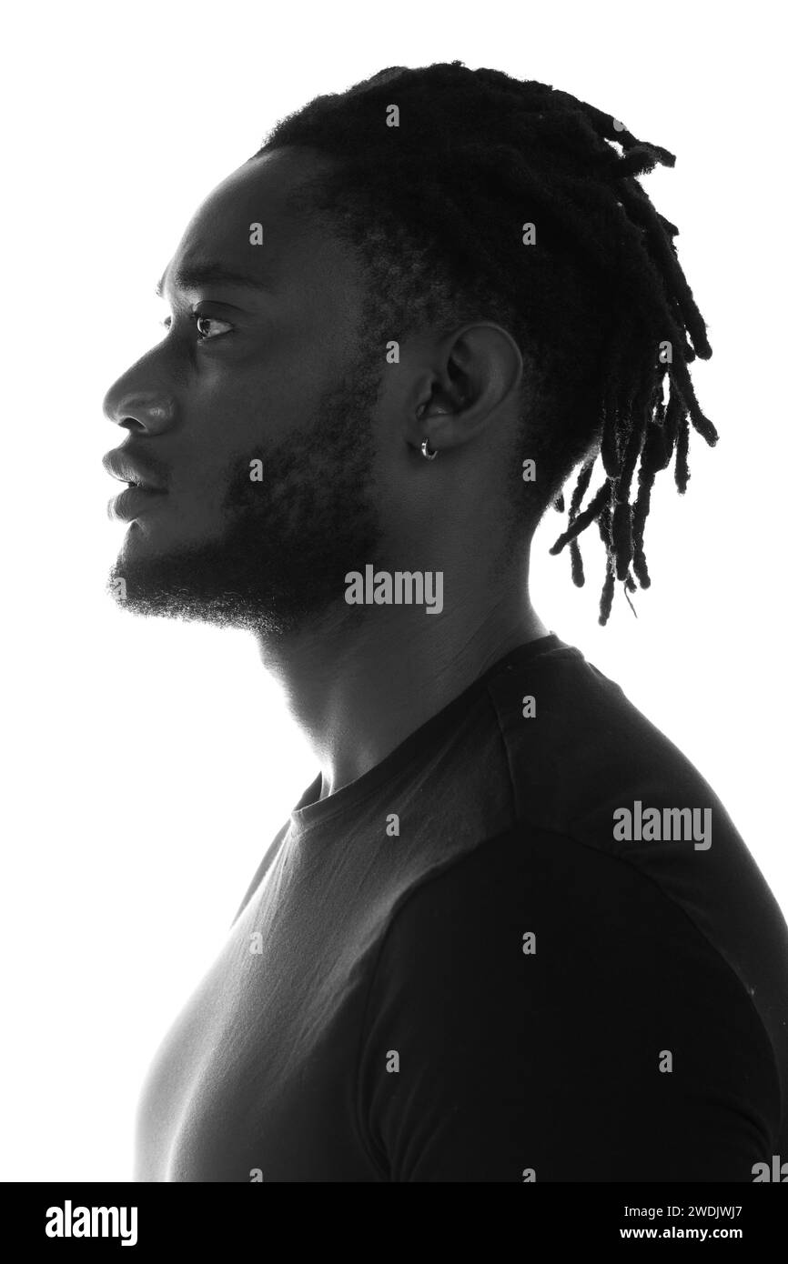 A black and white profile portrait of a man with dreadlocks Stock Photo ...