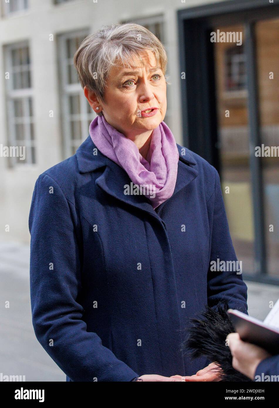 London, UK. 21st Jan, 2024. Shadow Home Secretary, Yvette Cooper, at ...