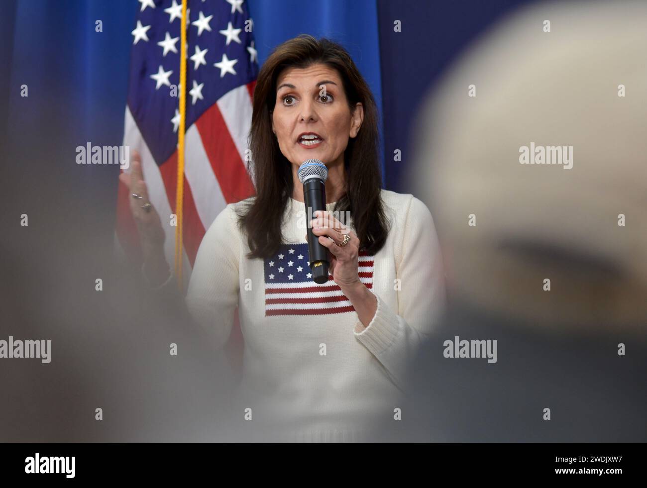 Former U.N. Ambassador Nikki Haley speaks at a rally in Ringe, N.H ...