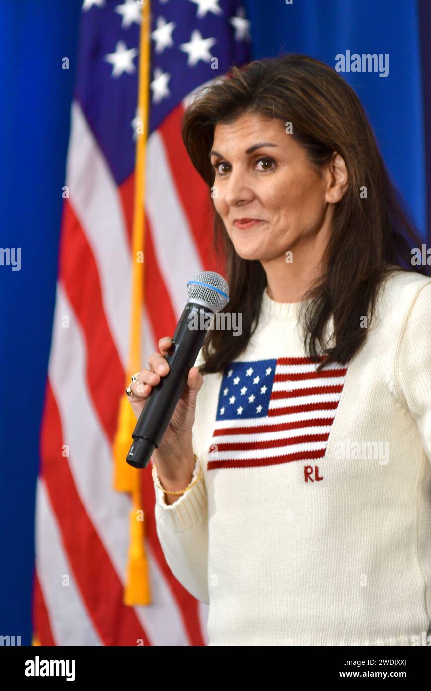 Former U.N. Ambassador Nikki Haley smiles during a campaign rally in ...
