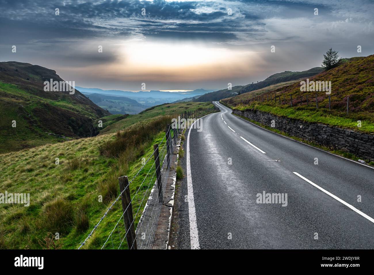 Abandoned Road Through Spectacular Rural Landscape Of Snowdonia ...