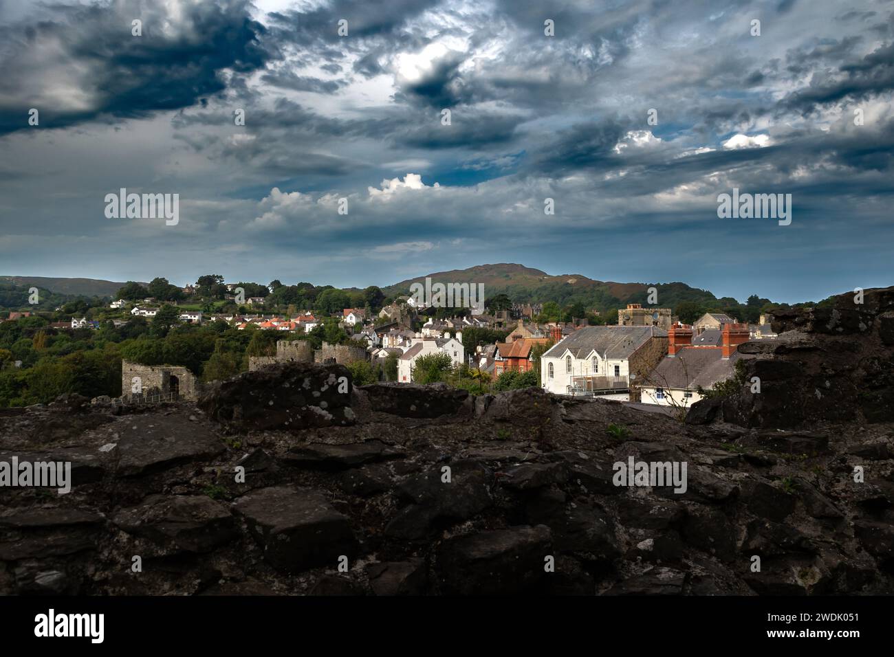 Old Houses At The City Of Conwy Seen From Conwy Castle In North Wales ...