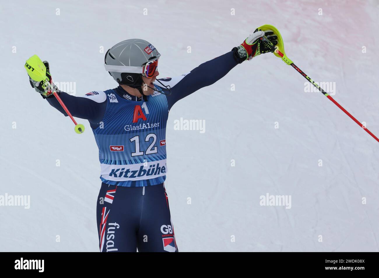 Britain's Dave Ryding celebrates at the finish area of an alpine ski ...