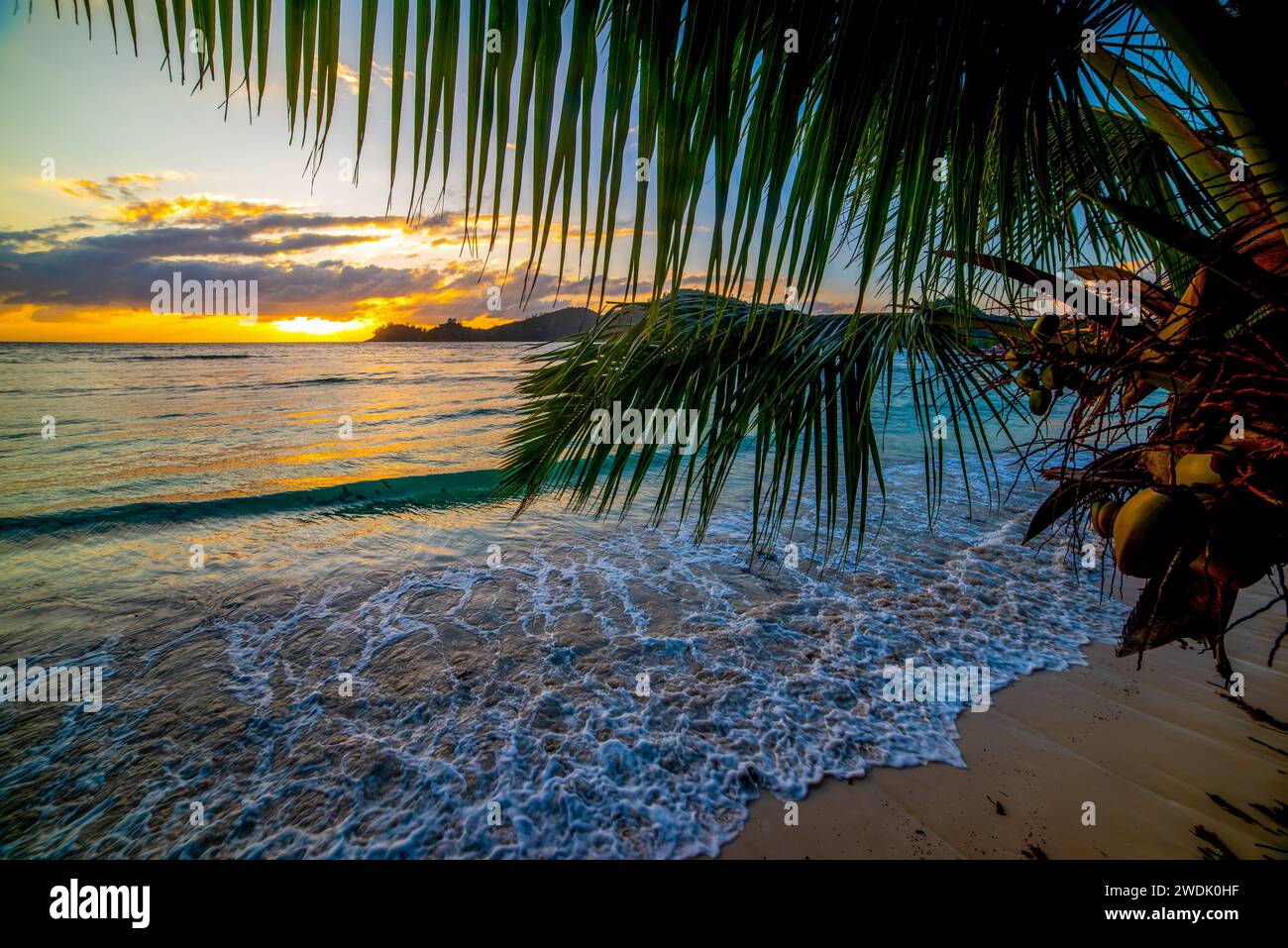 Sunset in Baie Lazare beach. Mahe island, Seychelles Stock Photo - Alamy