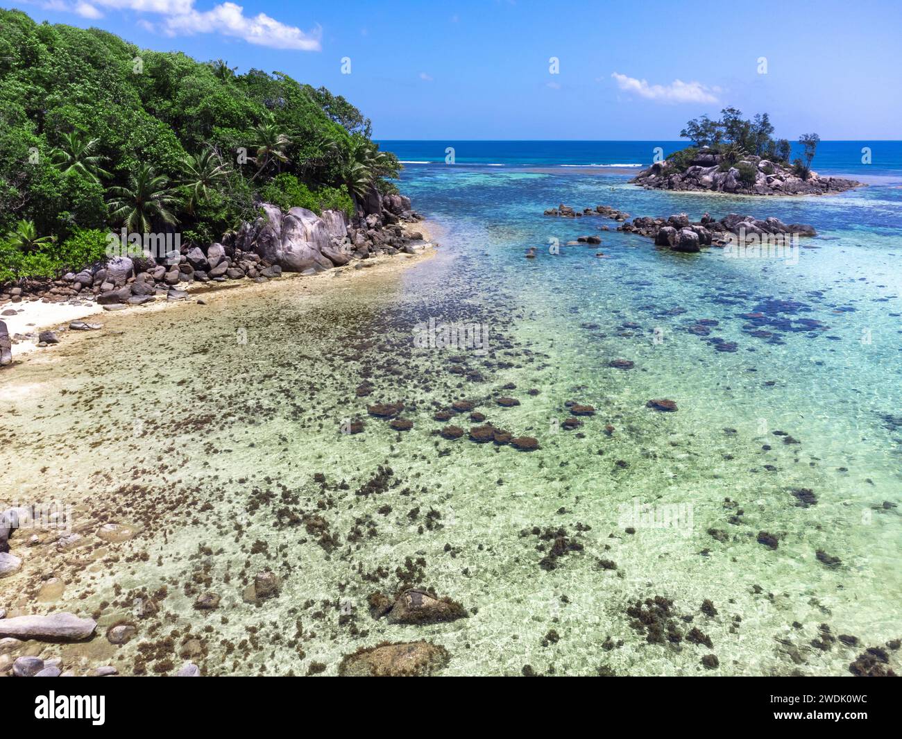 Aerial view of Anse Royale coral reef. Mahe island, Seychelles Stock ...