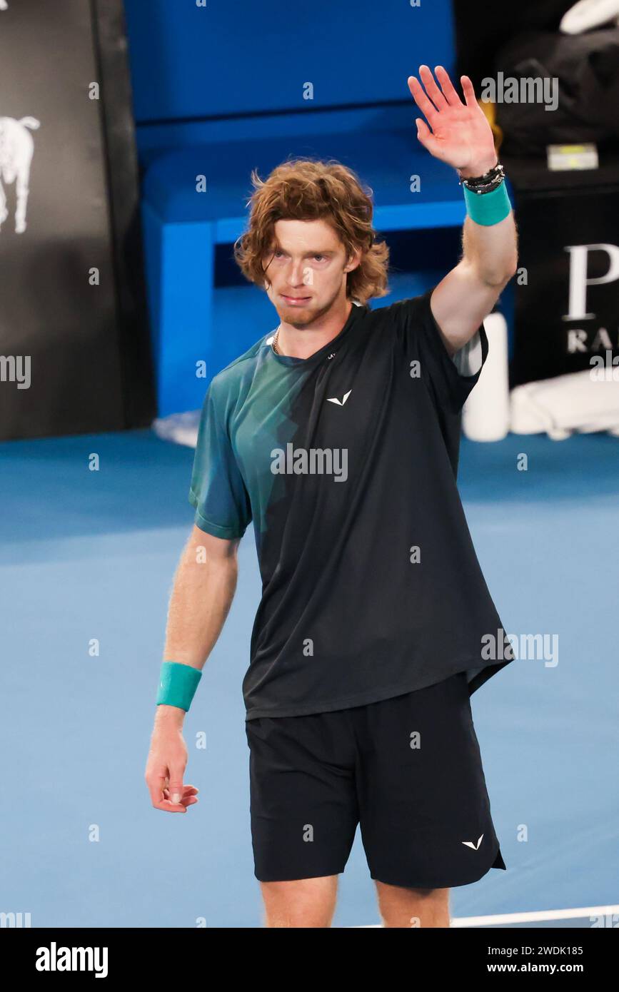 Melbourne, Victoria, Australia. 21st Jan, 2024. MELBOURNE, AUSTRALIA - JANUARY 21: Andrey Rublev ...