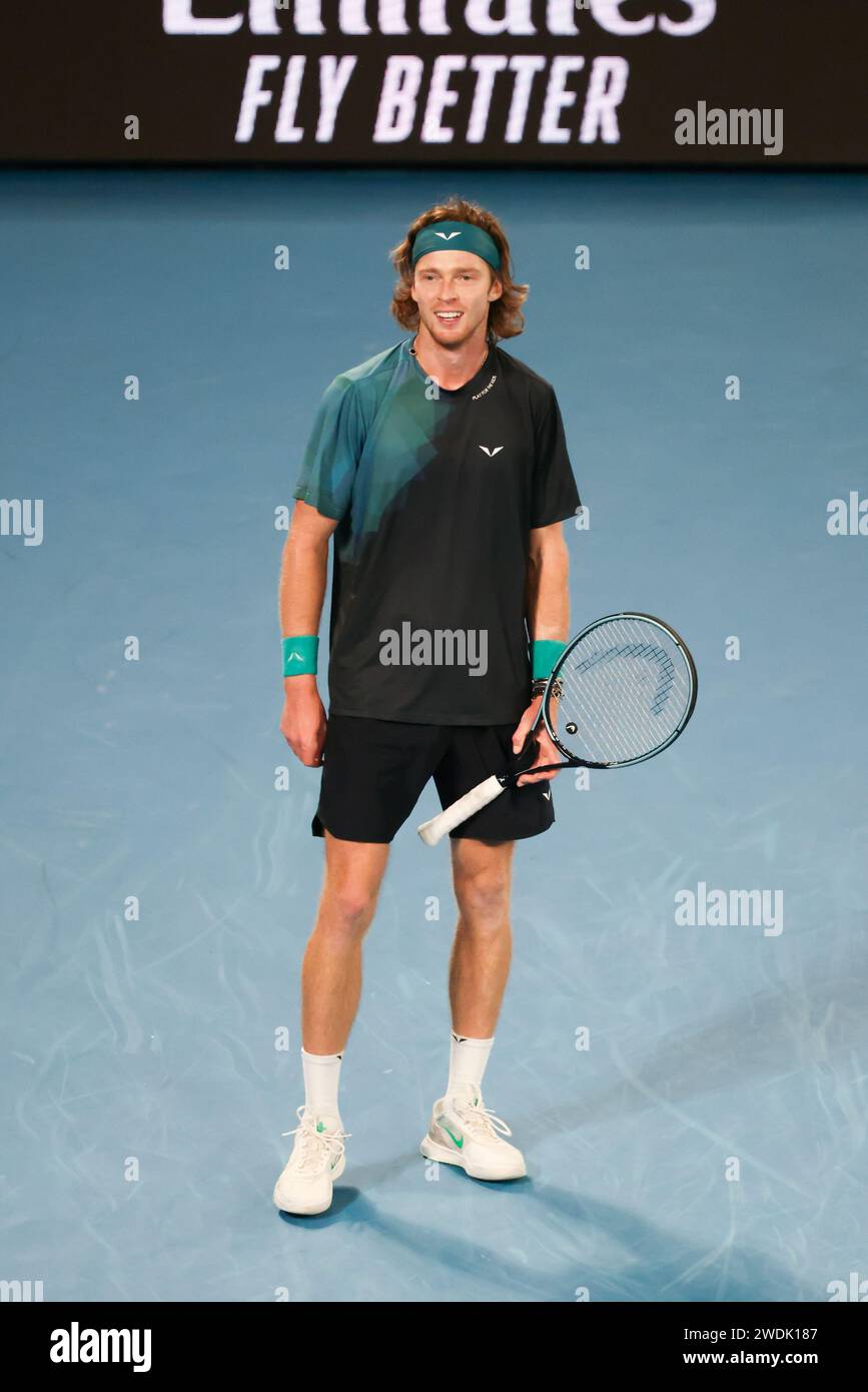Melbourne, Victoria, Australia. 21st Jan, 2024. MELBOURNE, AUSTRALIA - JANUARY 21: Andrey Rublev ...