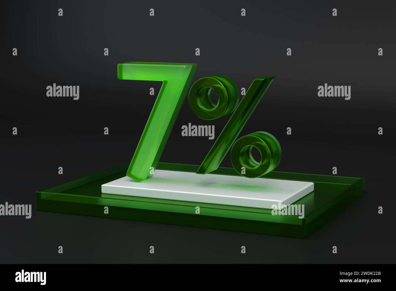 Green Glass seven percent or 7 in black studio background Stock Photo ...