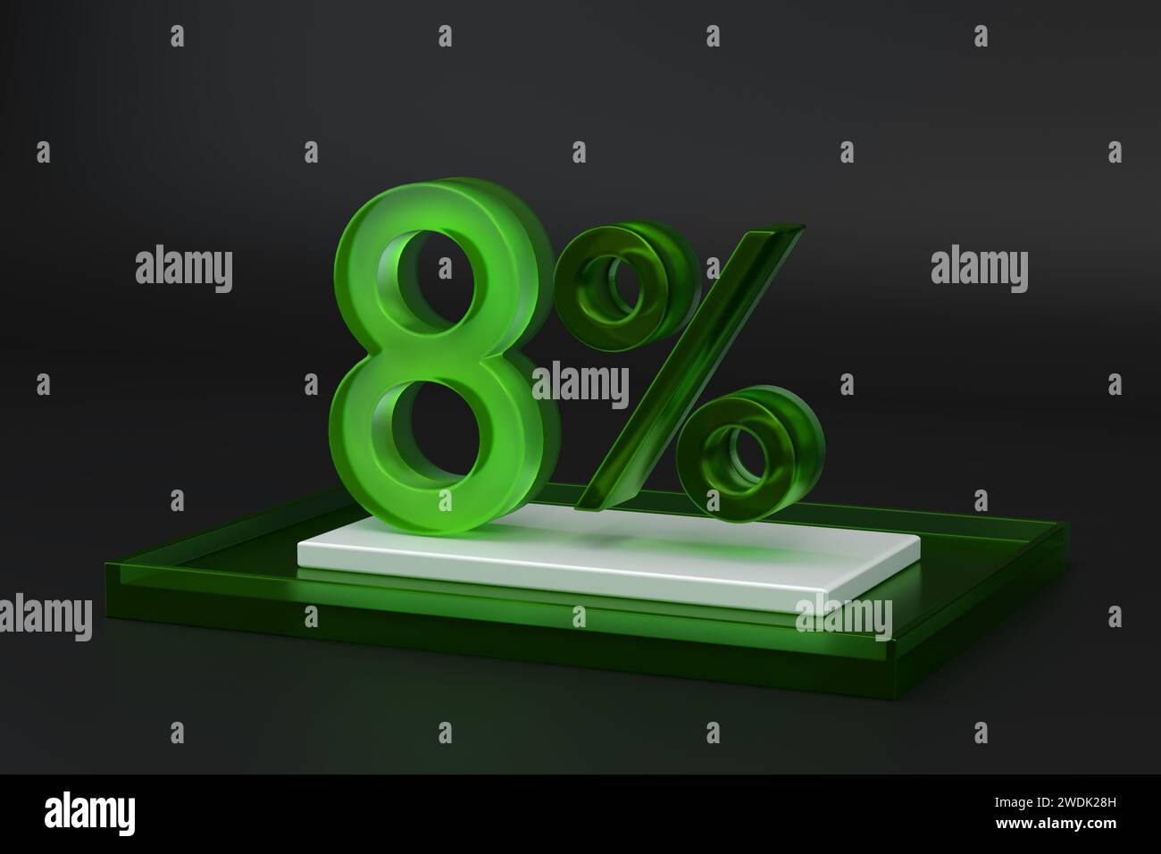 Green Glass eight percent or 8 in black studio background Stock Photo ...