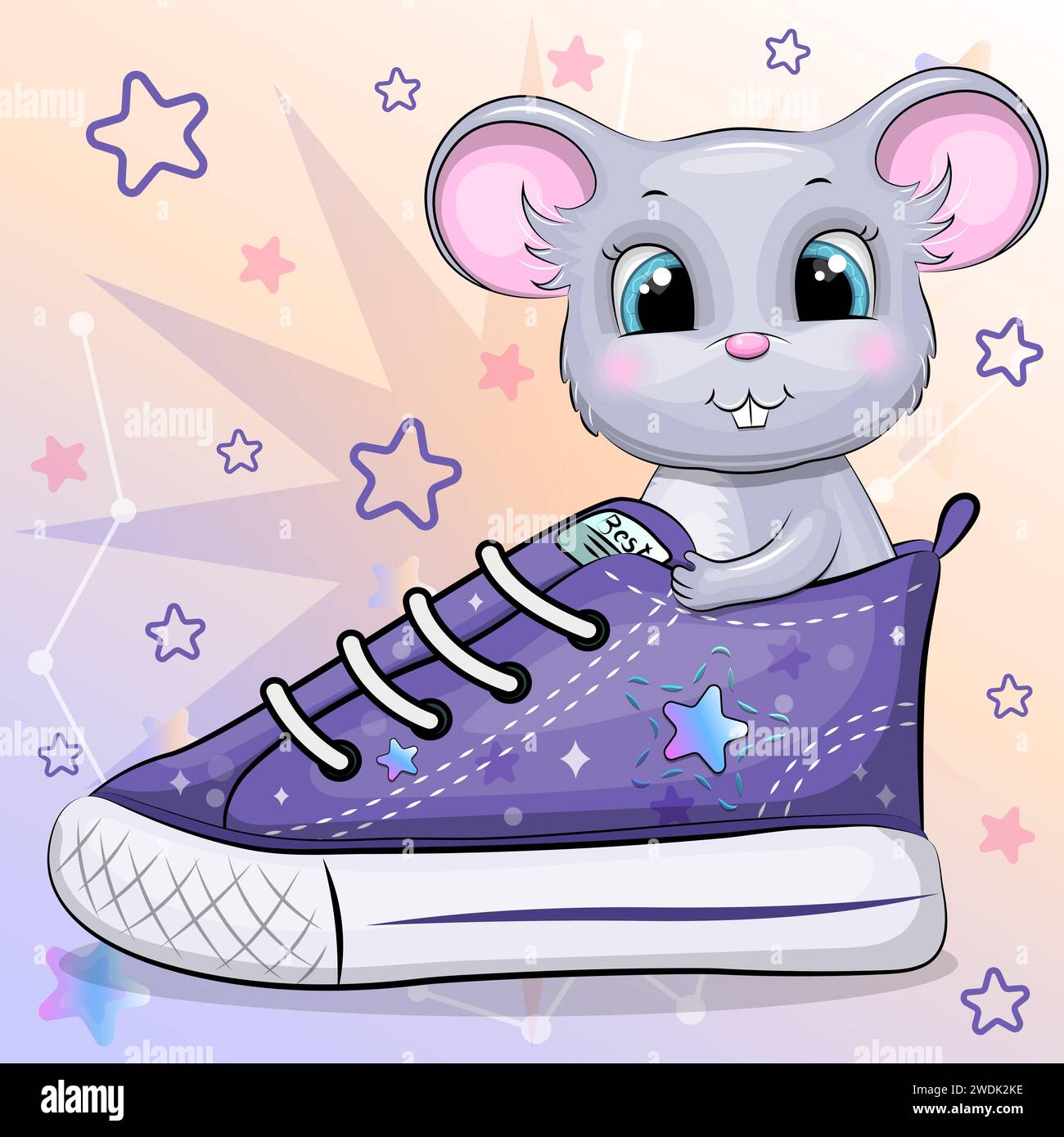 A cute cartoon mouse with a sneaker. Vector illustration of an animal ...