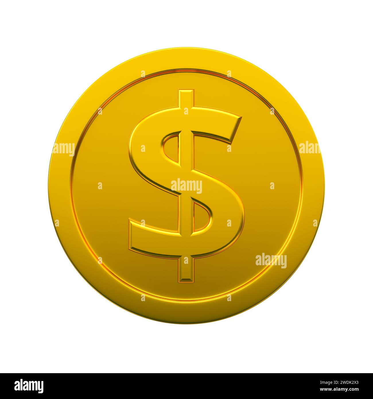 Golden dollar sign coin front isolated. Currency money concept. 3d ...
