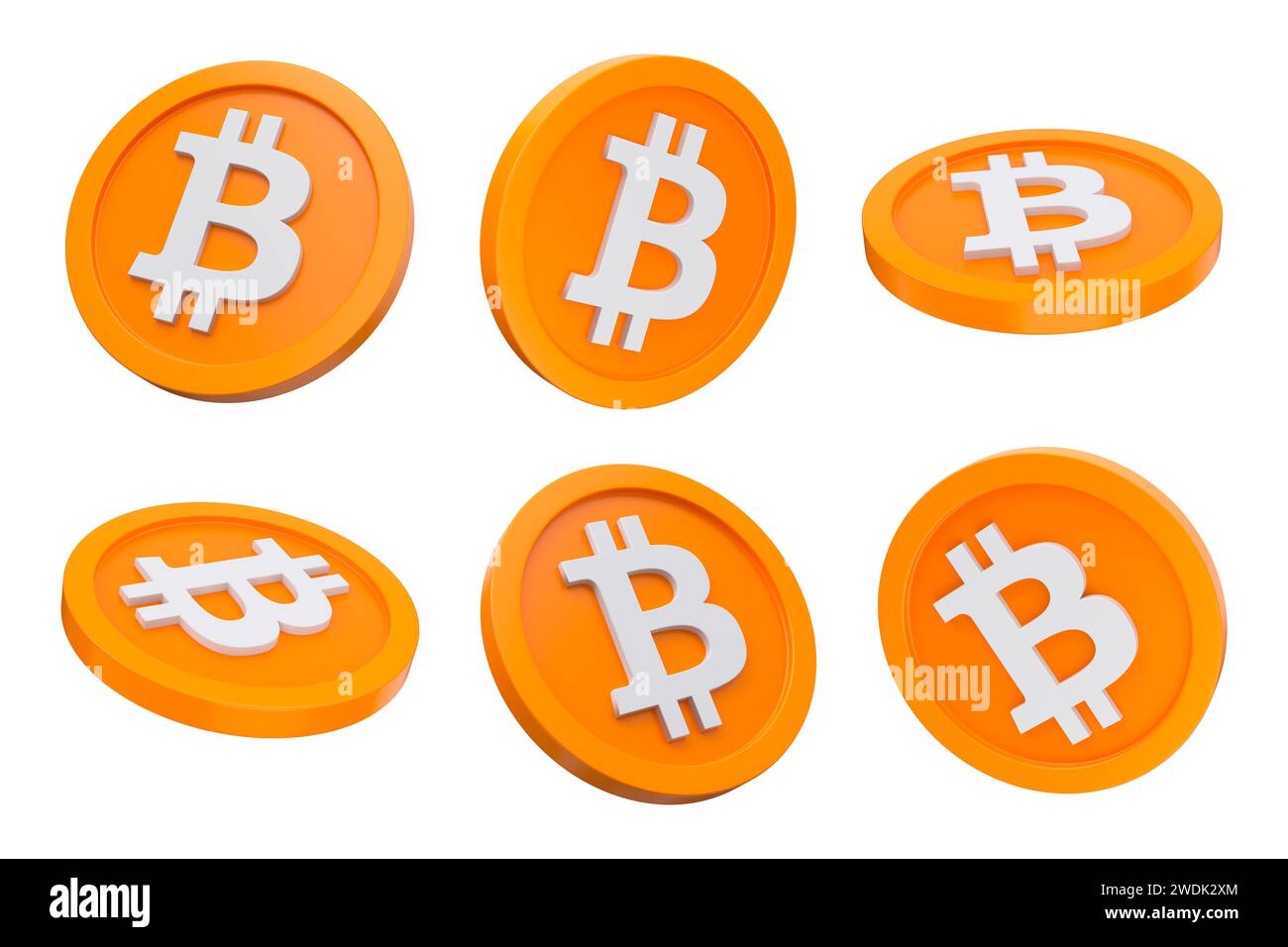 Bitcoin currency six set isolated. Cryptocurrency orange sign concept ...