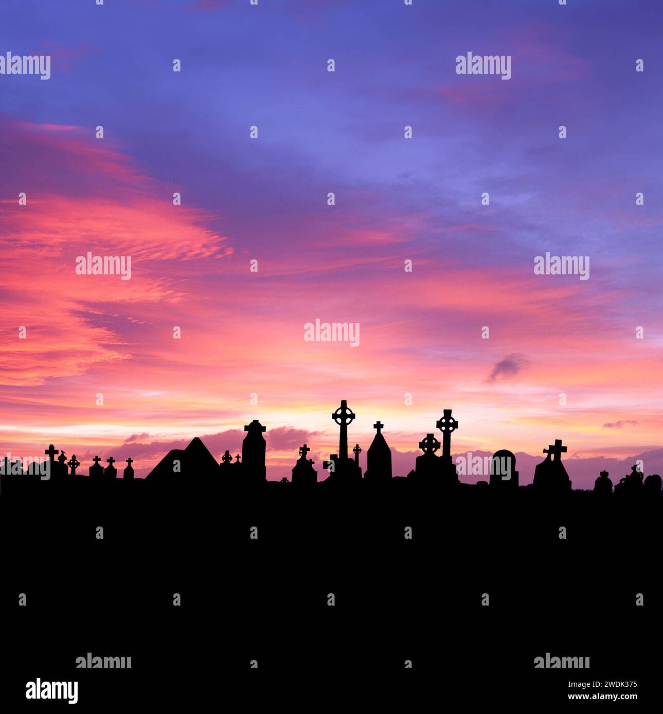 Sunset over a graveyard at Inishmore, Inis Mor, Aran Islands, County ...