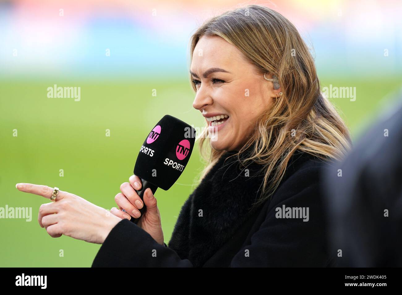 TNT Sports presenter Laura Woods before the Premier League match at ...