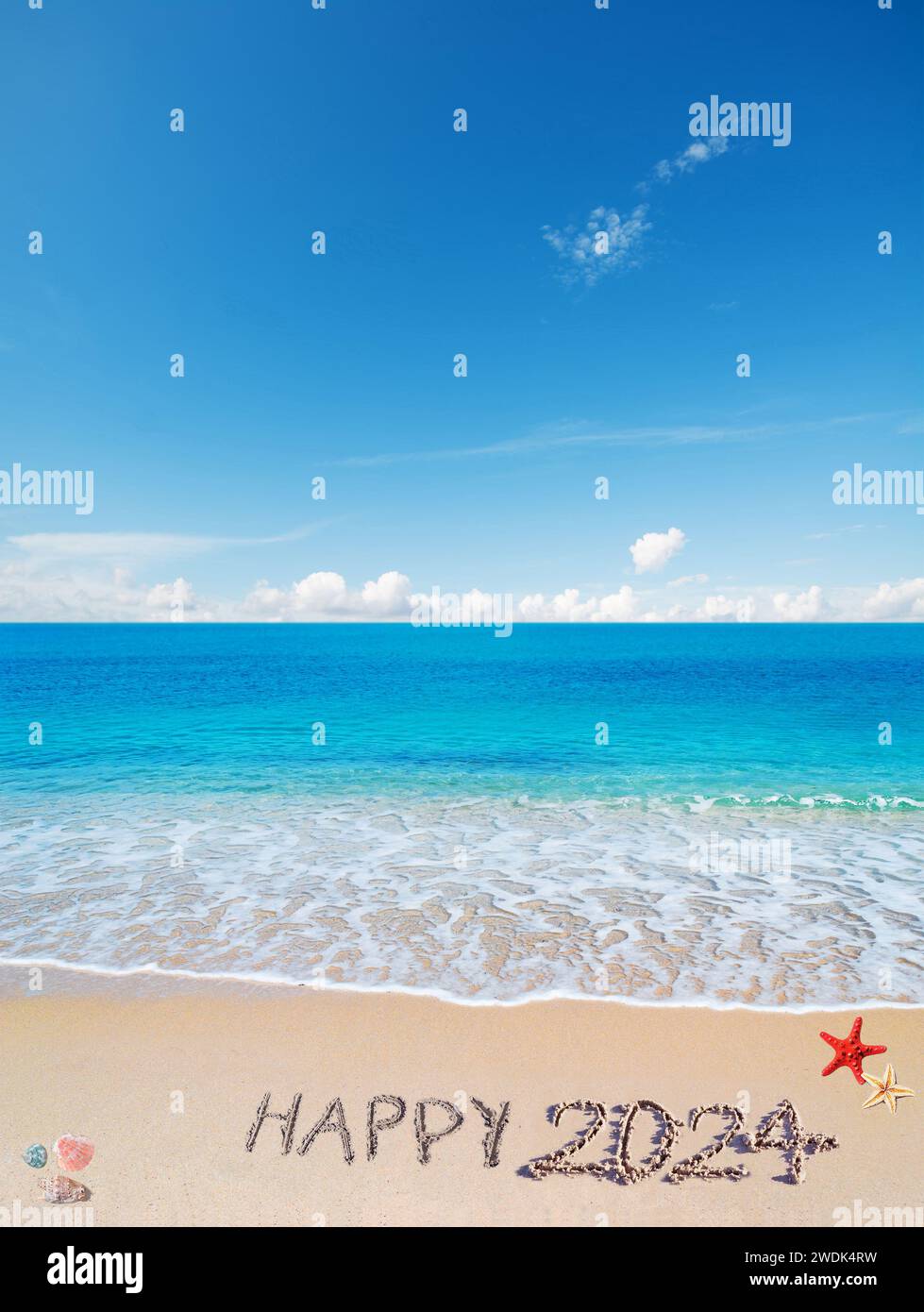 happy 2024" written on a tropical beach Stock Photo - Alamy
