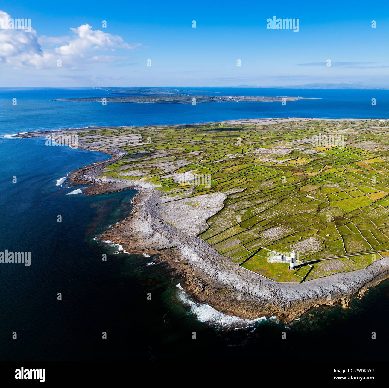 Aerial of Inisheer or Inis Oirr on the Aran Islands, County Galway ...