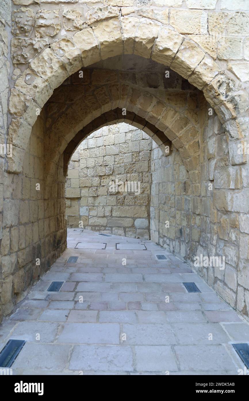 Three equilateral pointed arches at the cidadel in Gozo Stock Photo - Alamy