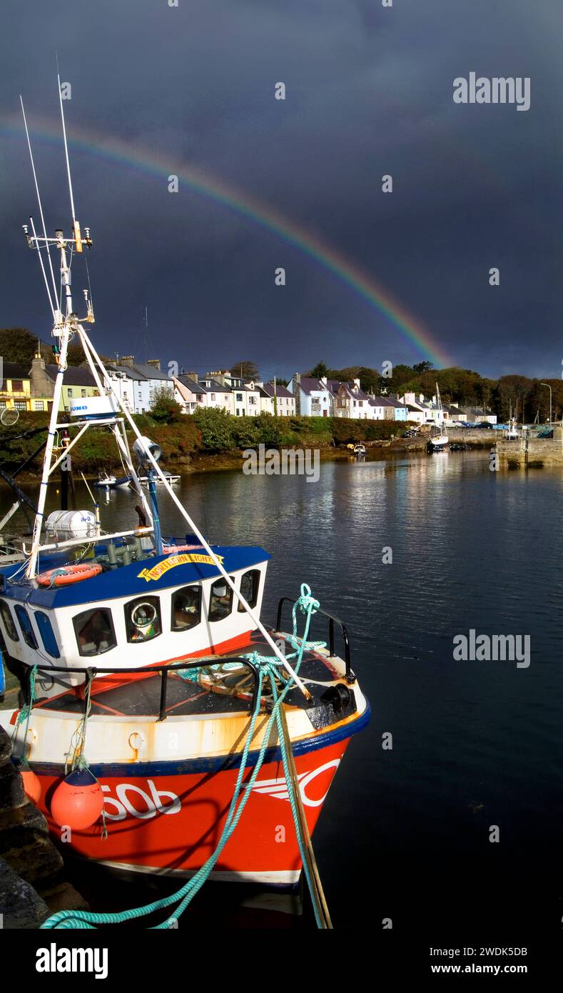 Rainbow at Roundstone Harbour, Connemara, County Galway, Ireland Stock ...