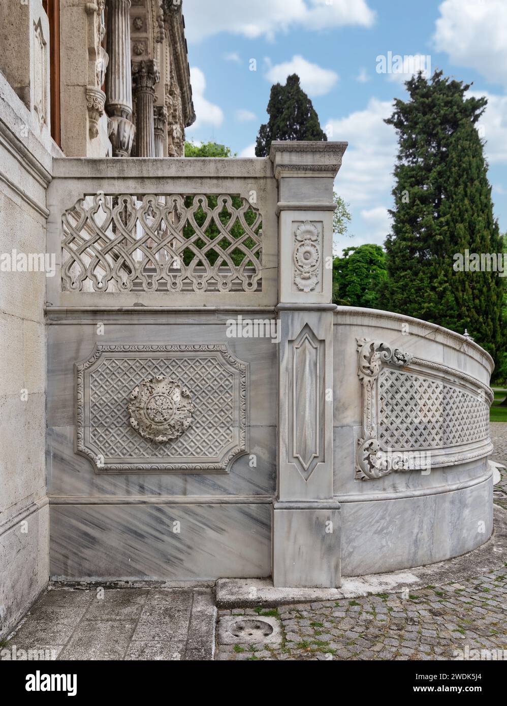 Aged marble wall of imperial Ottoman summer Ihlamur Pavilion with ...