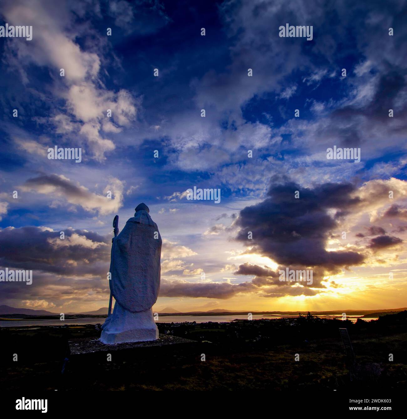 St. Patrick statue on Croagh Patrick, overlooking Clew Bay, Westport ...