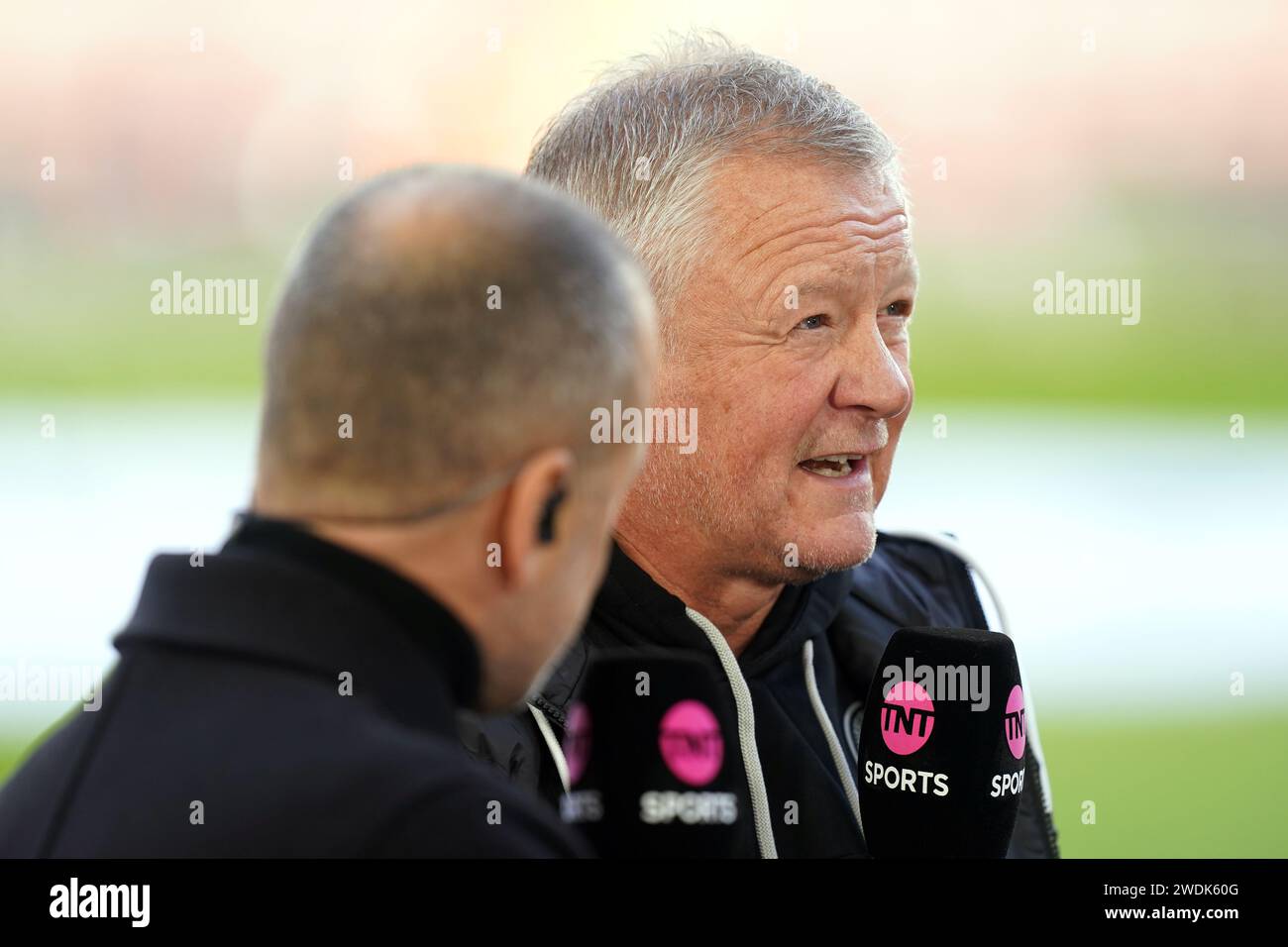 Sheffield United manager Chris Wilder (right) speaks with TNT Sports ...