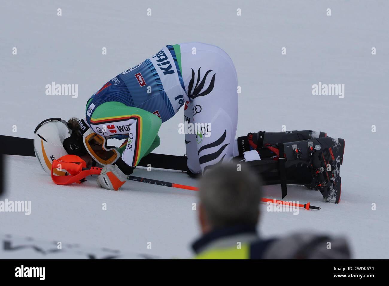 Germany's Linus Strasser kisses the snow after winning an alpine ski ...