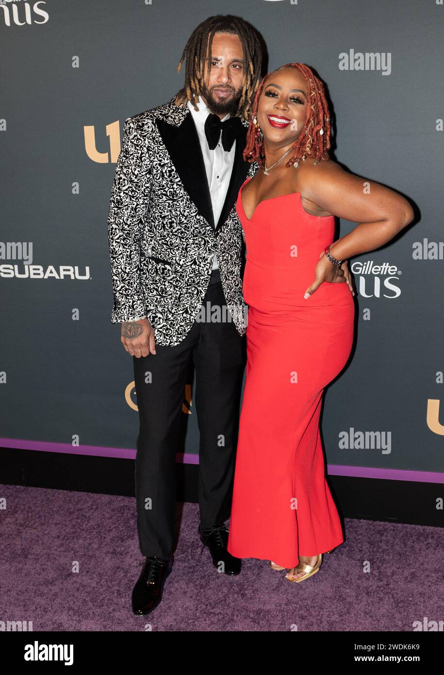 Atlanta, USA. 20th Jan, 2024. Pinky Cole and Derrick Hayes arrive at ...