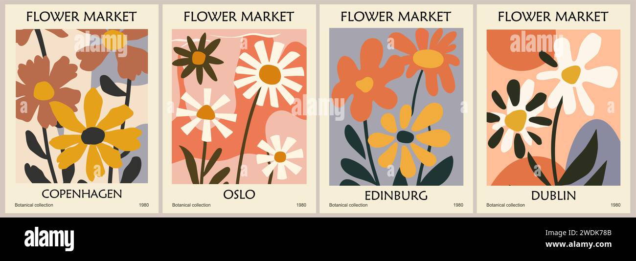 Set of abstract Flower Market posters vector art Stock Vector Image ...